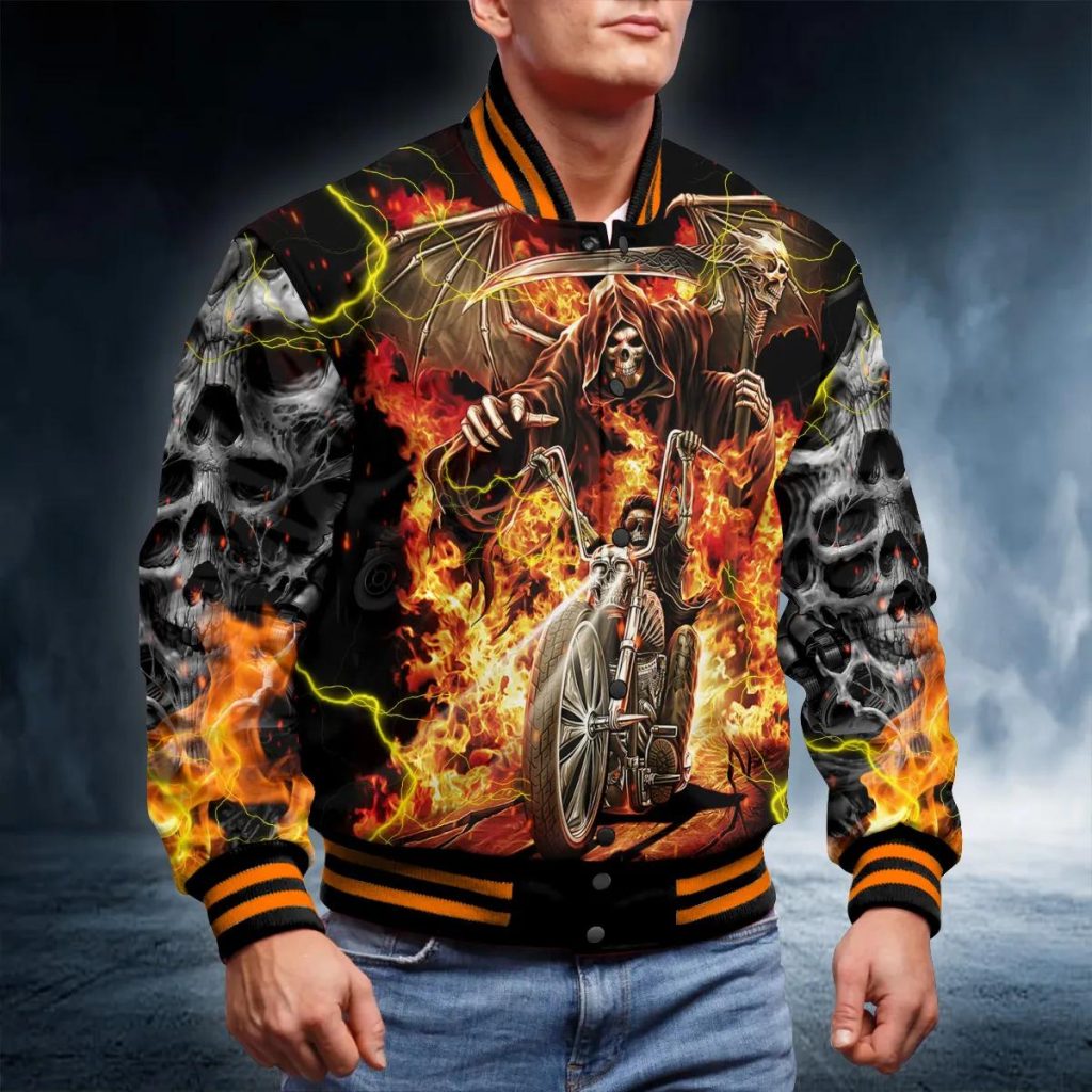 Skeleton Motorcycle Biker from Hell Apocalypse Skull Baseball Jacket ...