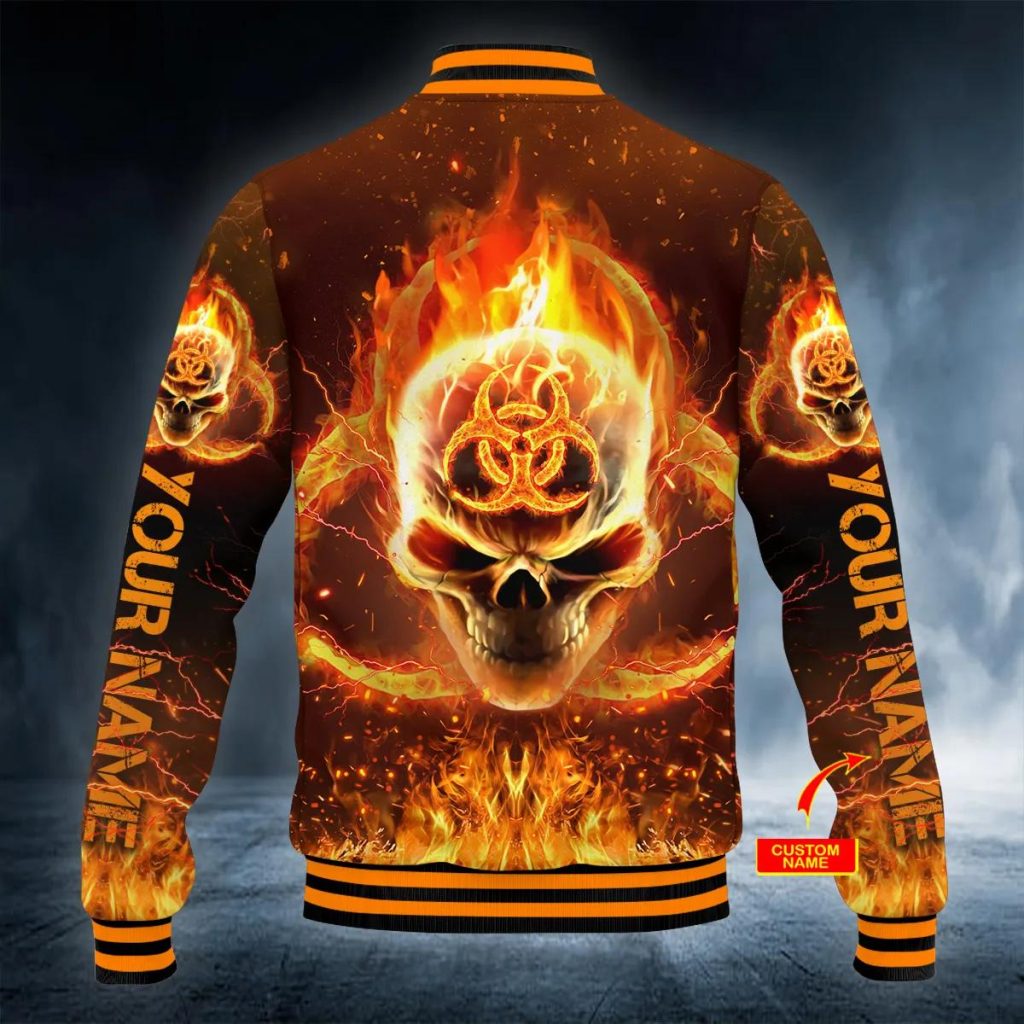 Biohazard Skull On Fire Personalized Baseball Jacket – Skull & Viking ...