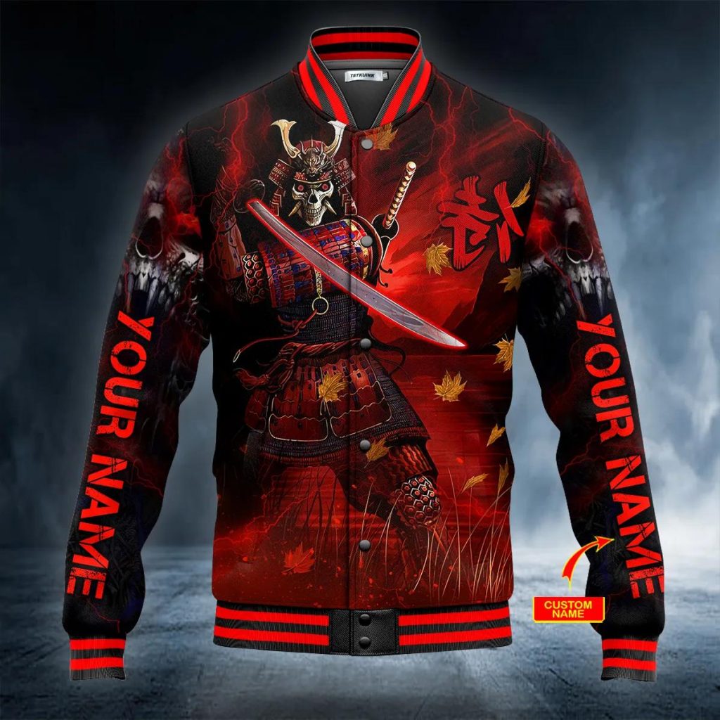 Skull Samurai Warrior Personalized Baseball Jacket – Skull & Viking ...