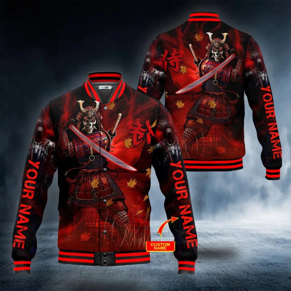 Skull Samurai Warrior Personalized Baseball Jacket – Skull & Viking ...