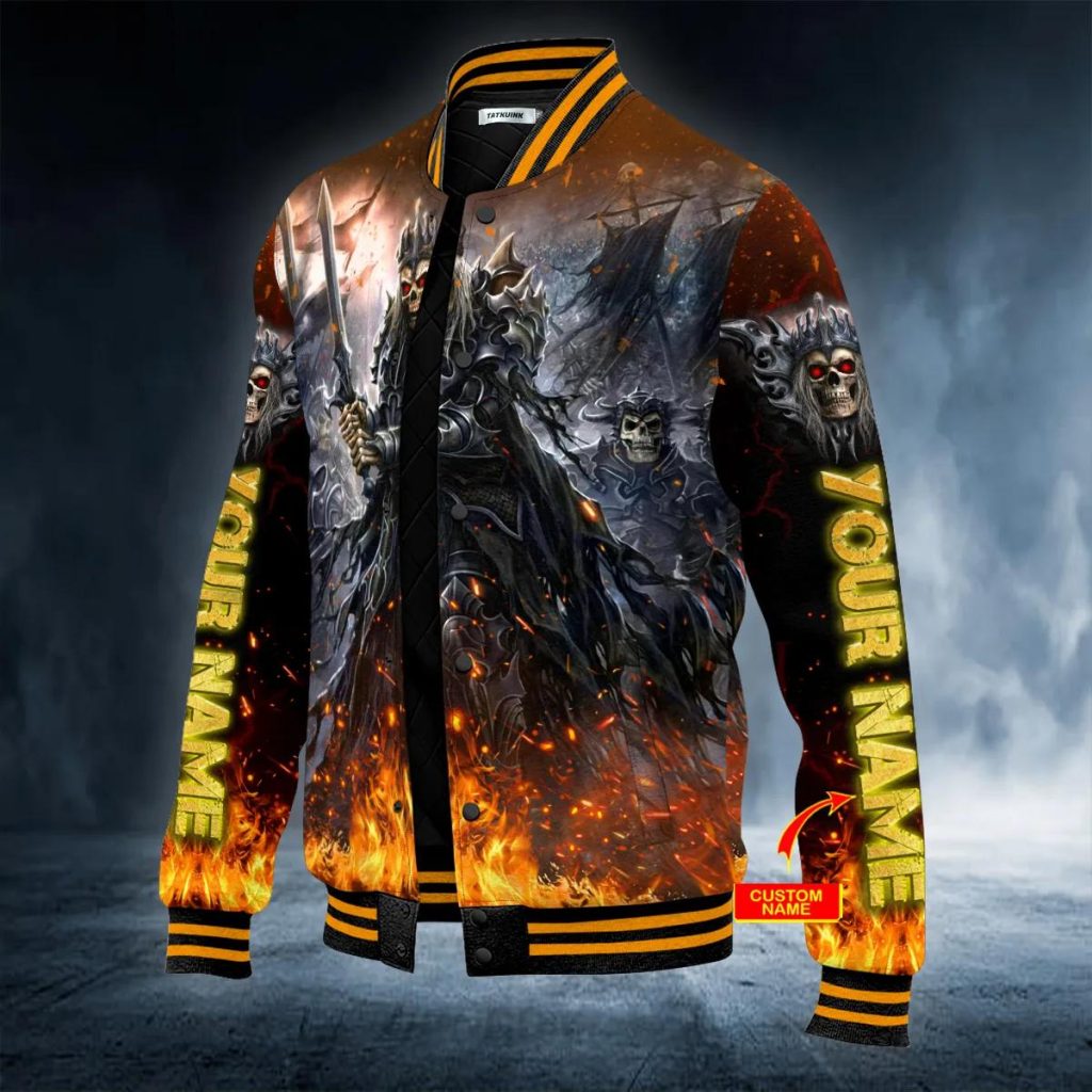 Skull Warrior Battle On Fire Personalized Baseball Jacket – Skull ...