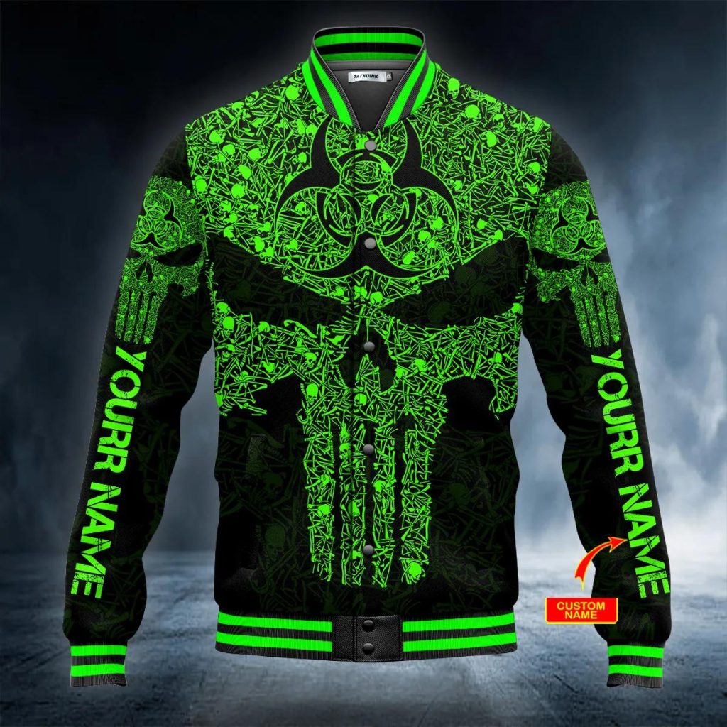 Viking Pattern Biohazard Skull Personalized Baseball Jacket - Skull ...