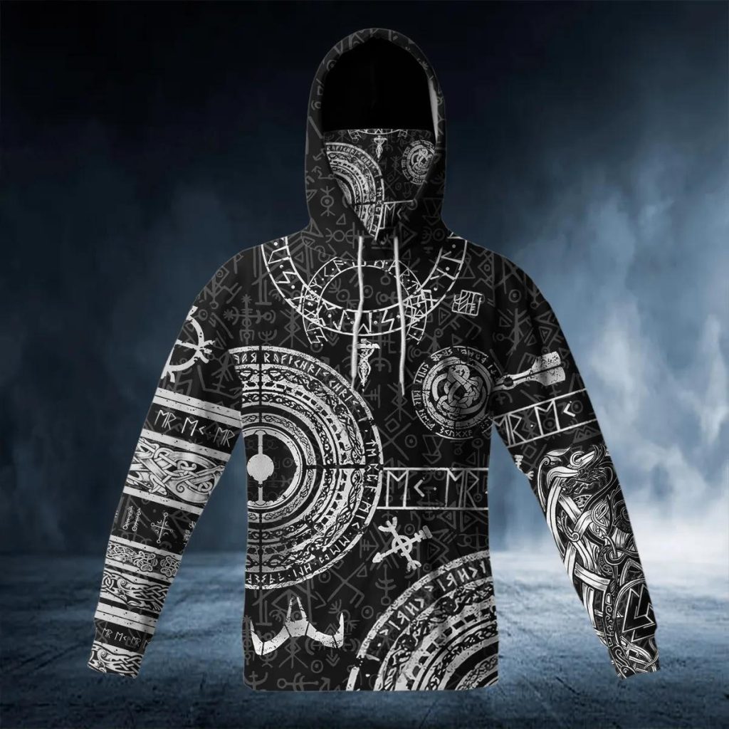 Black White Norse Runes Viking Tattoo 3D Bandana Hoodie – Skull ...