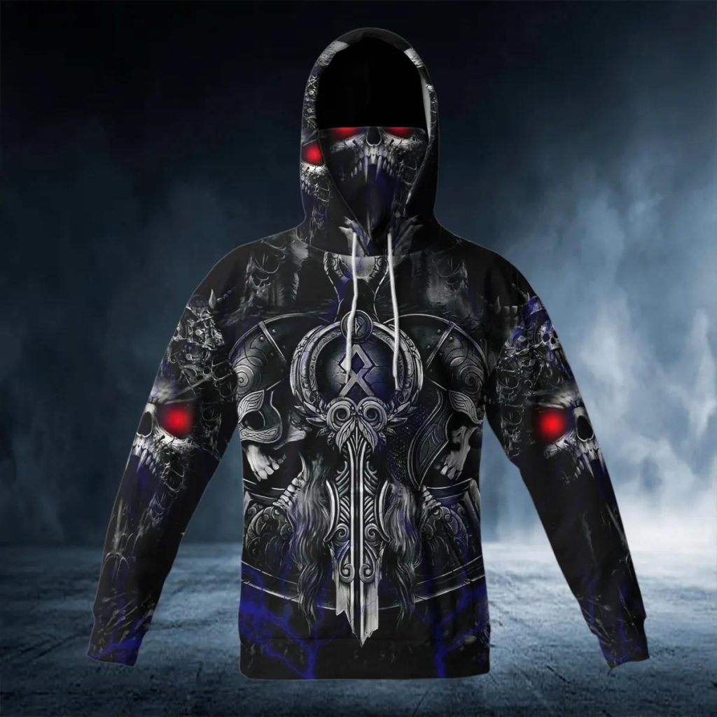 Norse Symbol Warrior Skull Viking 3D Bandana Hoodie – Skull & Viking ...