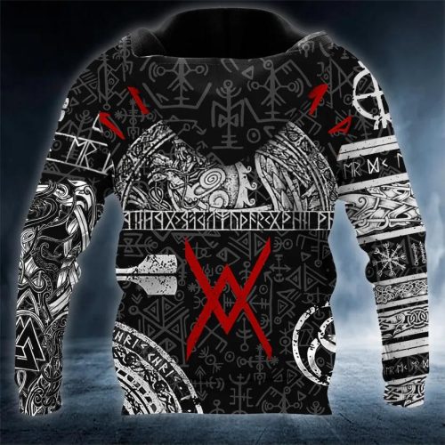 Black White Norse Runes Viking Tattoo 3D Zip Hoodie – Skull & Viking ...