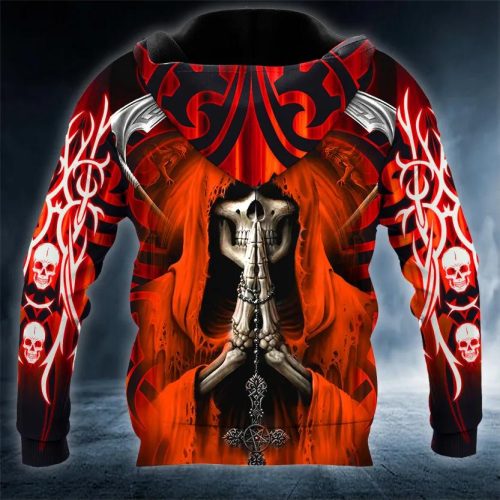 Praying Grim Reaper Red Skull 3D Zip Hoodie – Skull & Viking Graphic ...