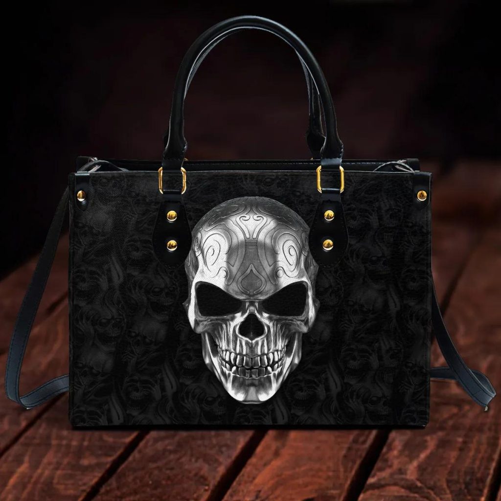 Tribal Tattoos Metal Skull Leather Handbag With Handle – Skull & Viking ...