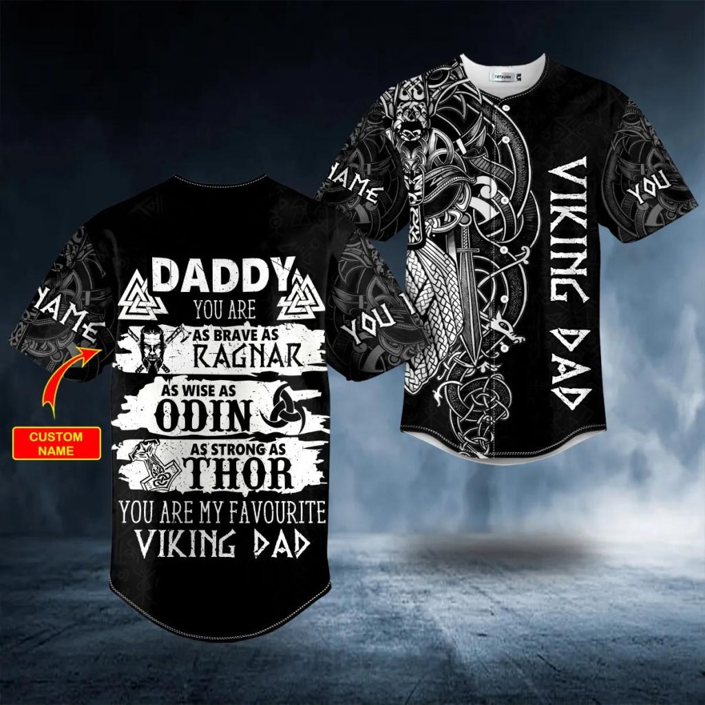 Daddy My Favourite Viking Dad Custom Baseball Jersey – Skull & Viking ...