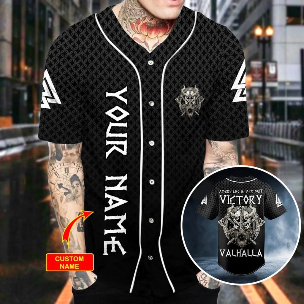 Americans Never Quit Victory Valhalla Custom Baseball Jersey – Skull ...