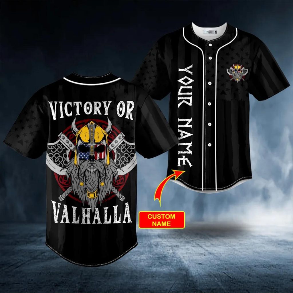 Viking Victory Or Valhalla Custom Baseball Jersey – Skull & Viking ...